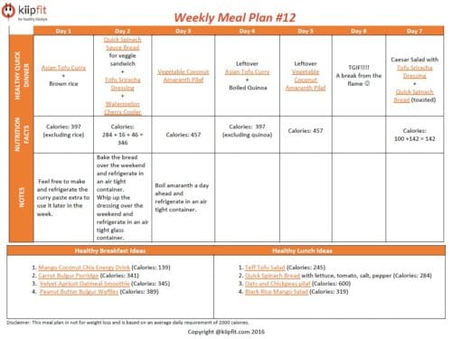 Weekly Meal Plan #12