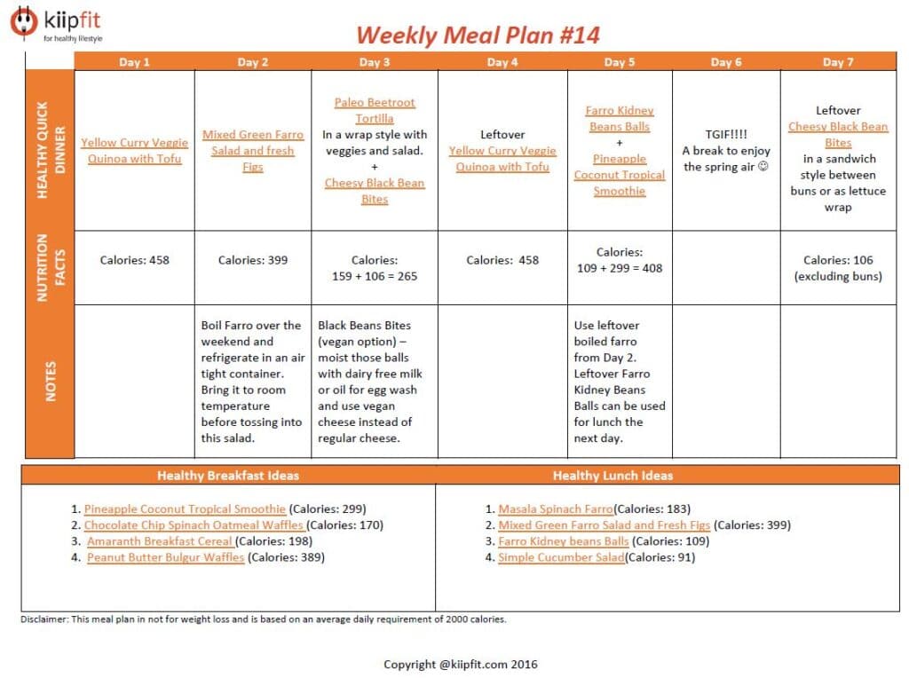 Weekly Meal Plan #14