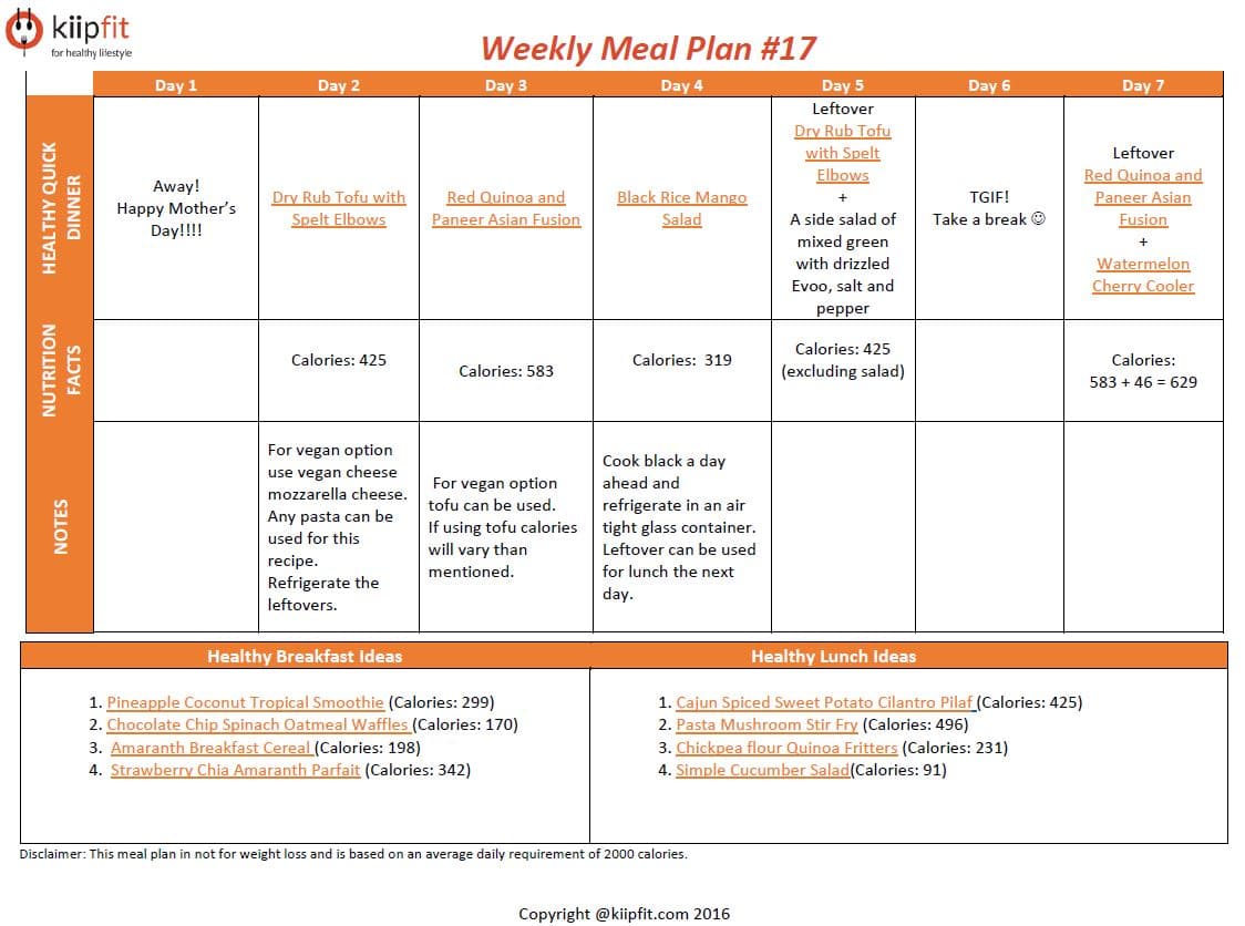 Weekly Meal Plan #17