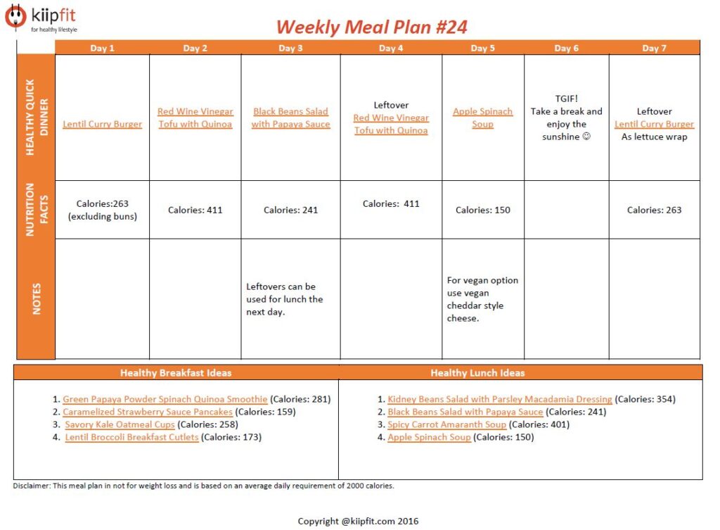 Weekly Meal Plan #24 [ vegan + vegetarian ] kiipfit.com