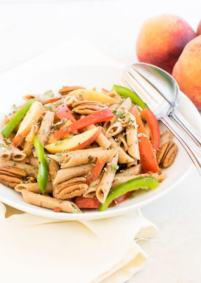 Peach Pecan Pasta | vegan pasta dinner | kiipfit.com