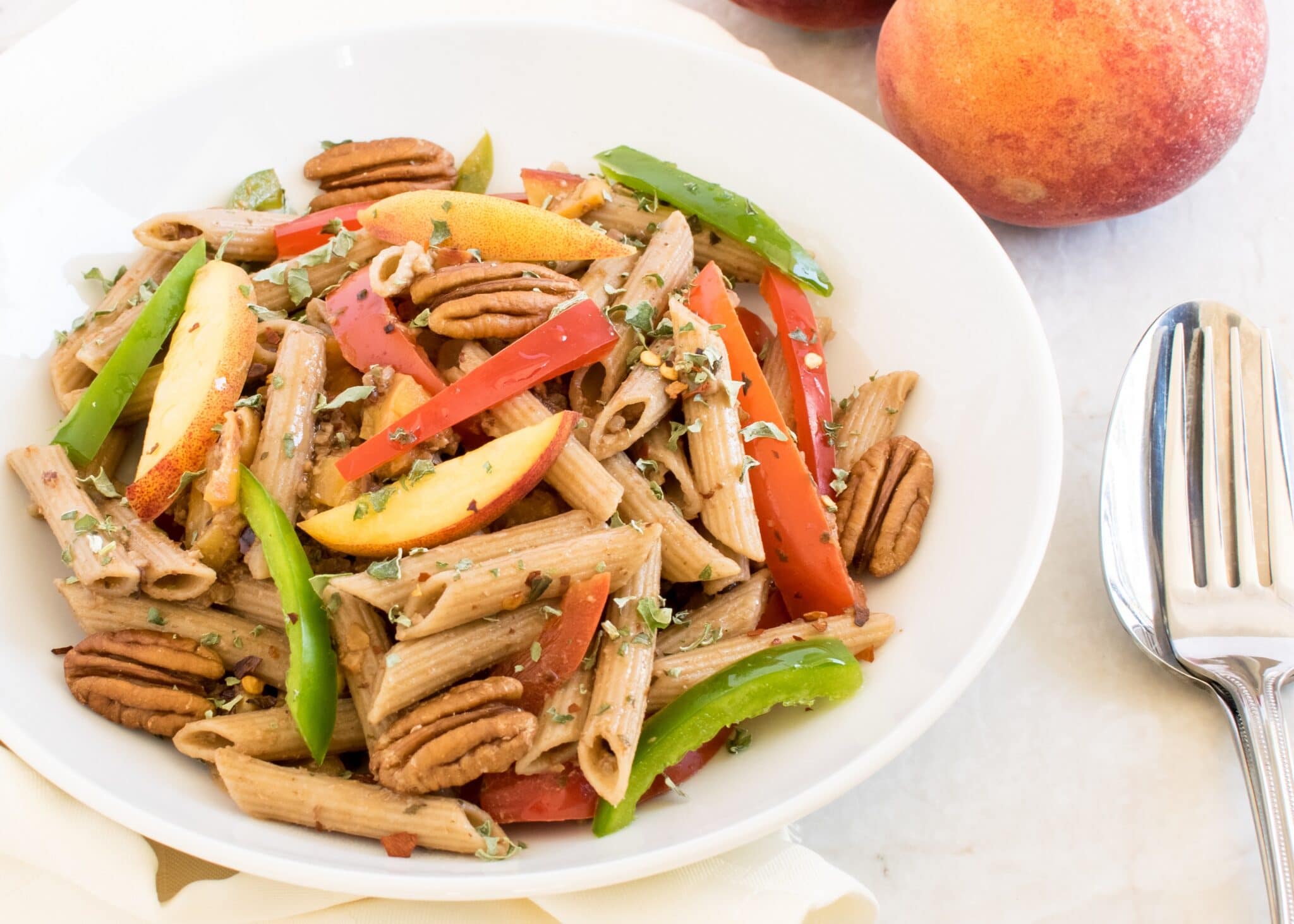 Peach Pecan Pasta | vegan pasta dinner | kiipfit.com