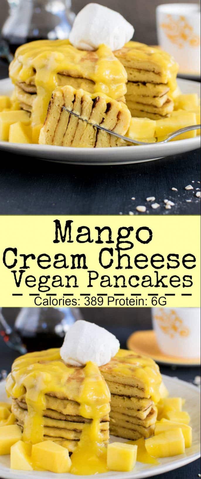 Mango Cream Cheese Vegan Pancakes with Mango Puree | kiipfit.com