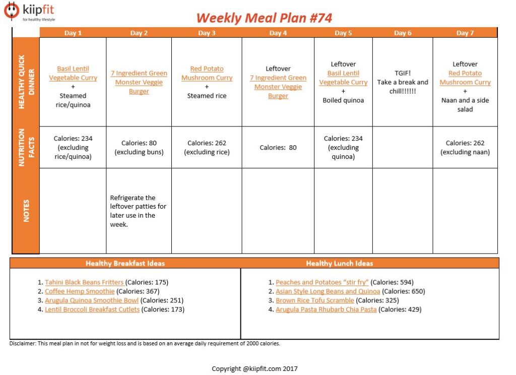 Weekly Meal Plan #74 | healthy vegan and vegetarian recipes | kiipfit.com