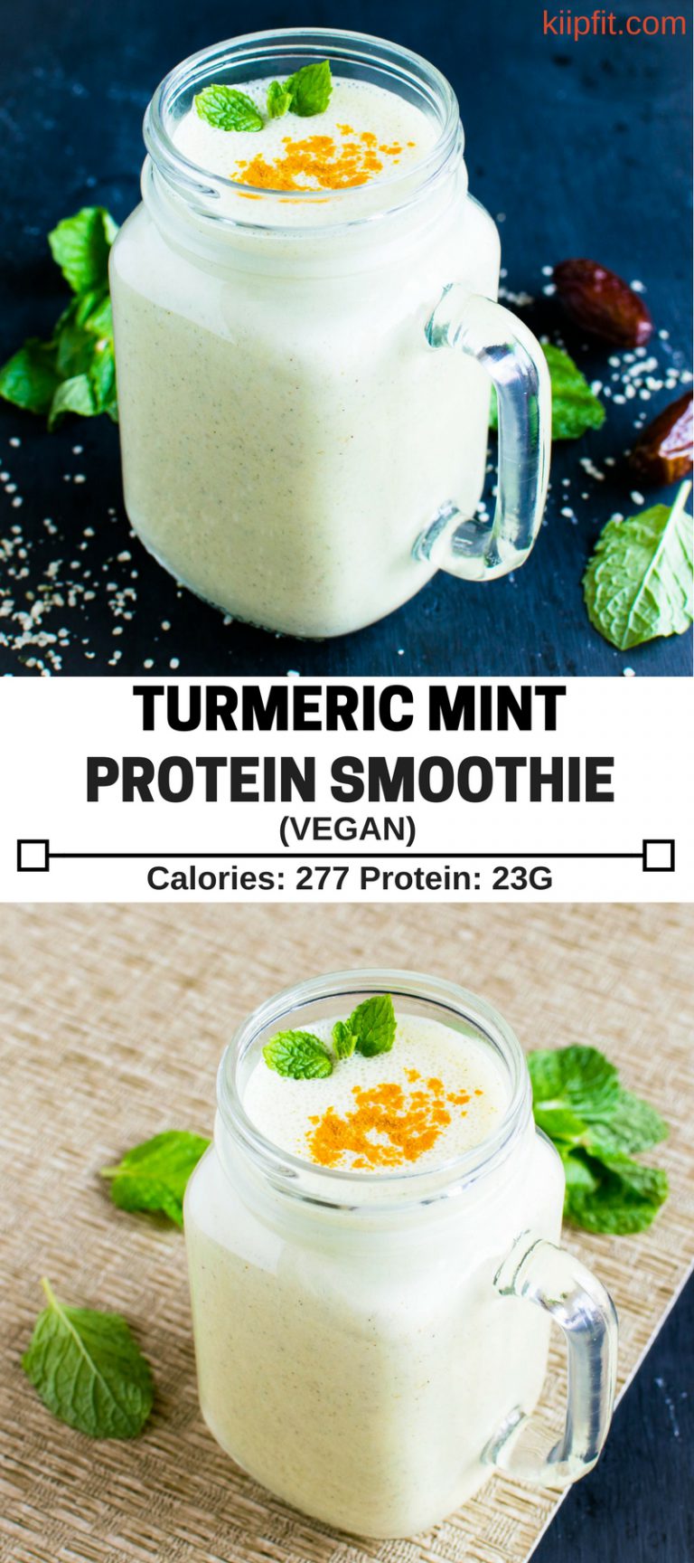 Turmeric Mint Protein Smoothie [ Vegan + GF + Paleo ] kiipfit.com